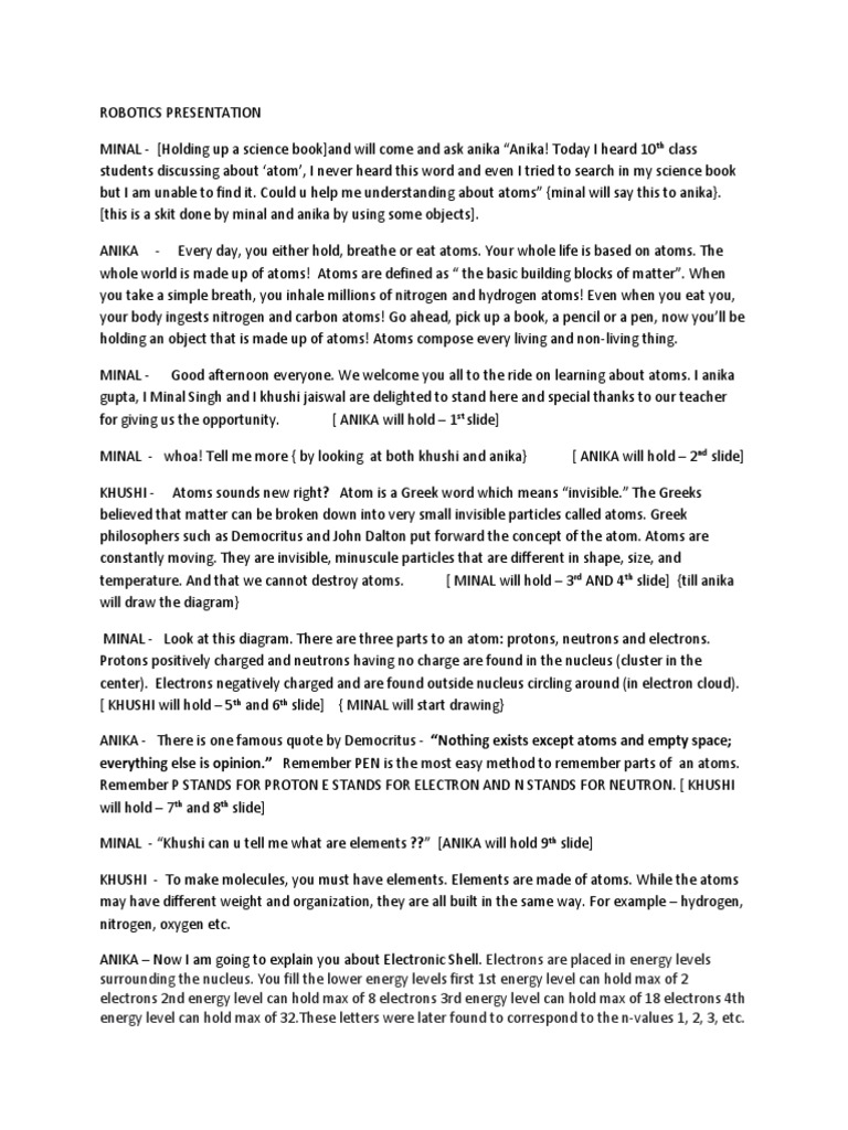 Robotics PPT Script (Atomic Structure) | PDF | Energy Level | Atomic ...
