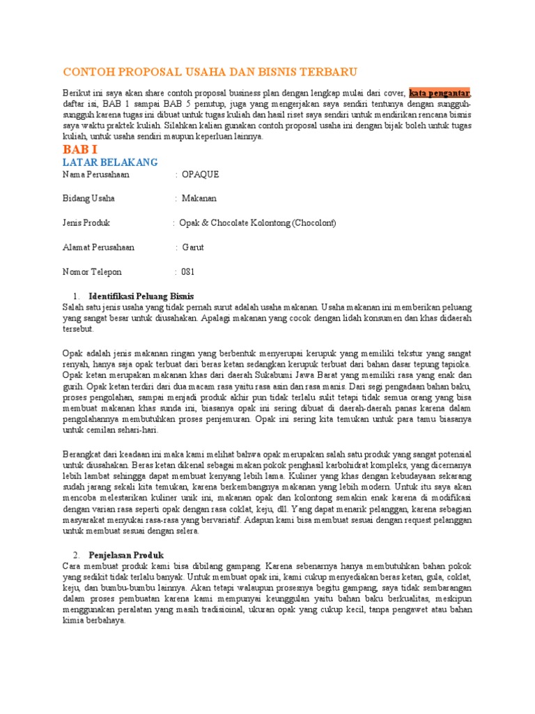 Contoh Proposal Usaha Dan Bisnis | PDF