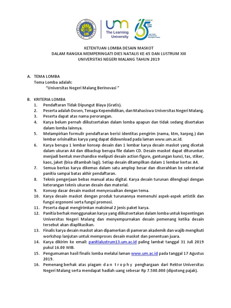 KETENTUAN LOMBA DESAIN MASKOT UM | PDF