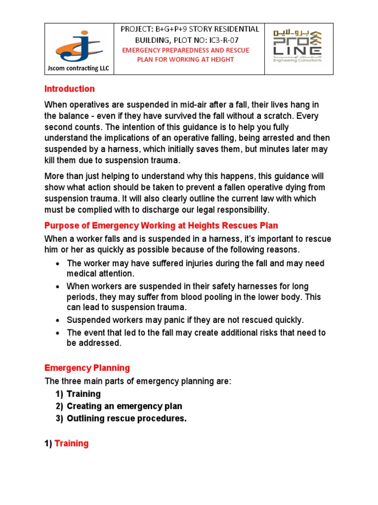 Emergency Preparedness and Rescue Plan For Work at Height2 | PDF | Vein ...