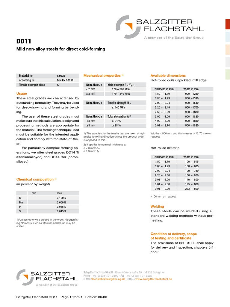 Mild Non-Alloy Steels for Direct Cold-Forming: Material Specifications ...