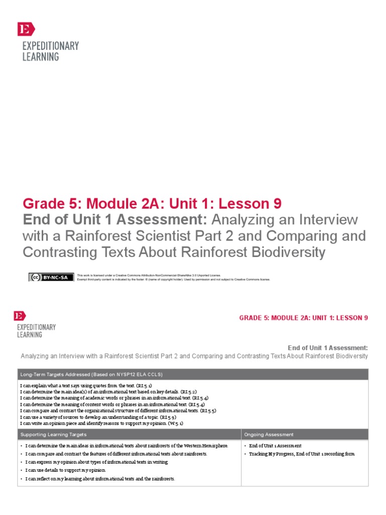 Grade 5: Module 2A: Unit 1: Lesson 9: End of Unit 1 Assessment ...