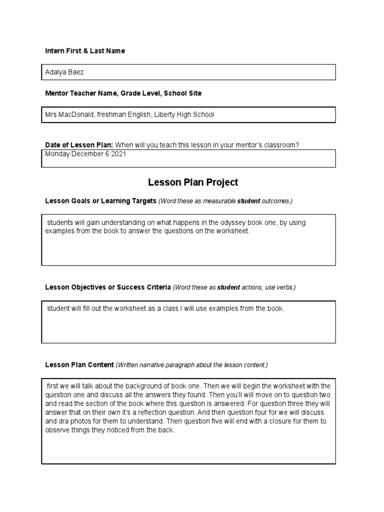 Internship Lesson Plan Template | PDF | Lesson Plan | Applied Psychology