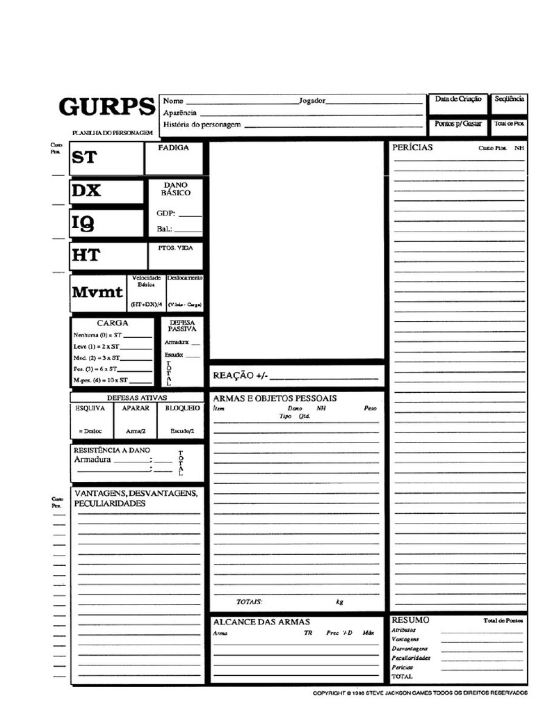 Ficha GURPS 2ed | PDF Ficha GURPS 2ed | PDF