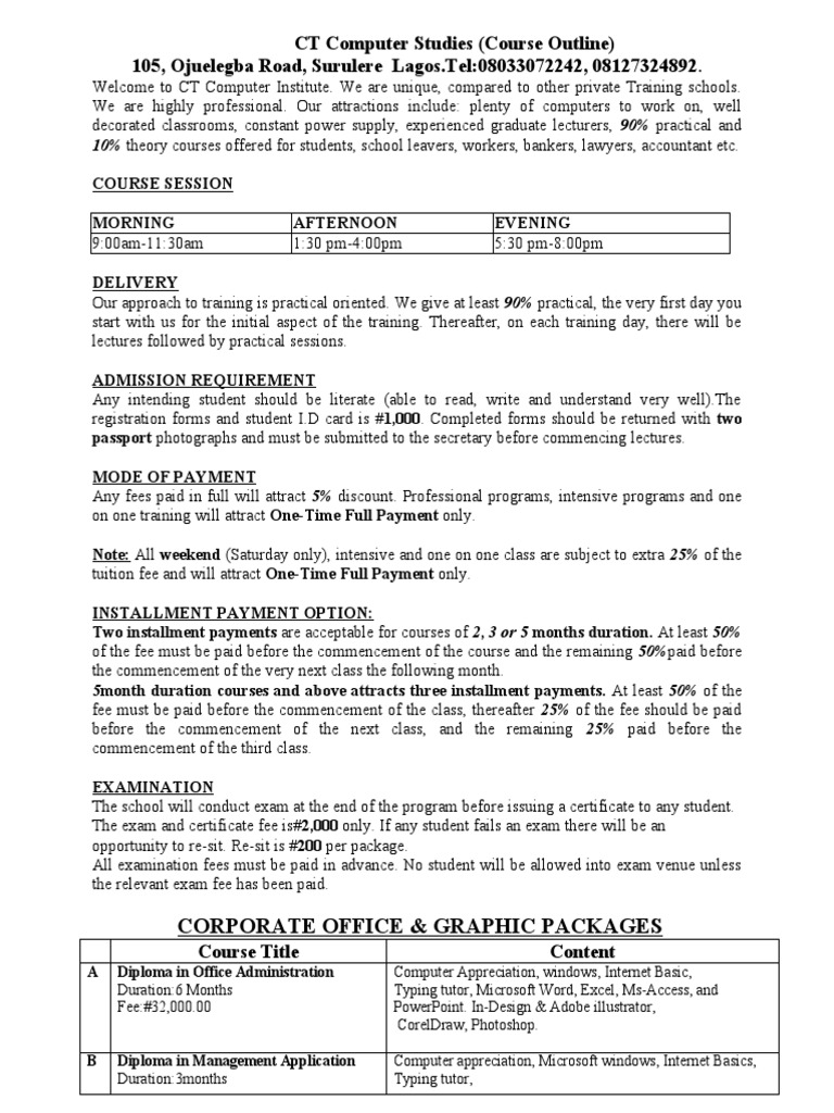 CT Computer Studies (Course Outline) 105, Ojuelegba Road, Surulere ...