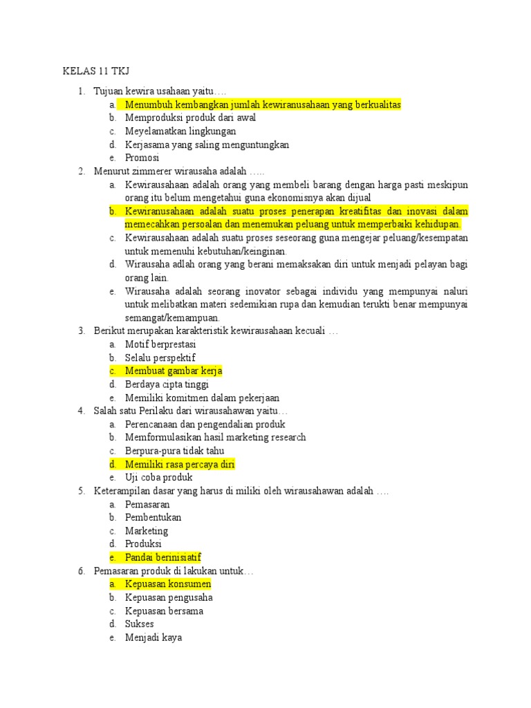 Soal Kelas 11 TKJ PKK | PDF | Karier & Perkembangan