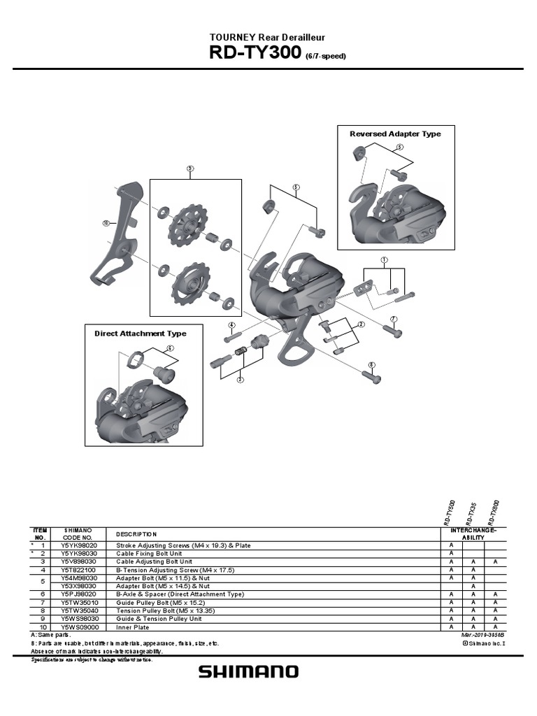 RD-TY300: TOURNEY Rear Derailleur | PDF | Screw | Machines