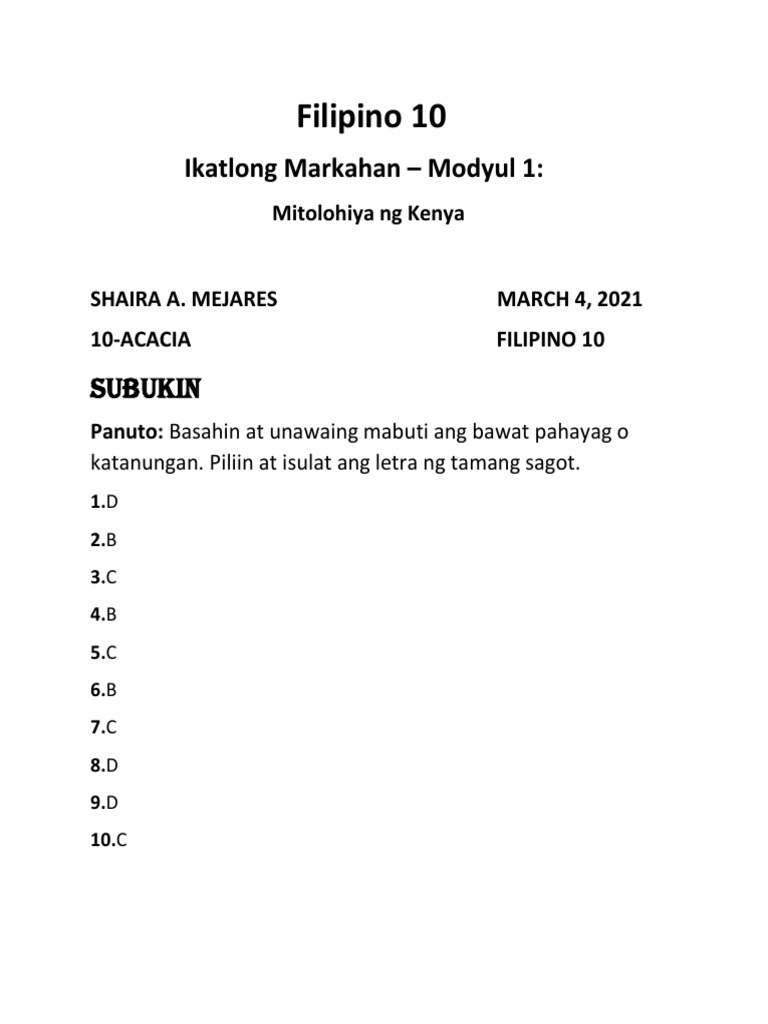 Shaira A. Mejares (Q3 SLM Filipino M1) | PDF
