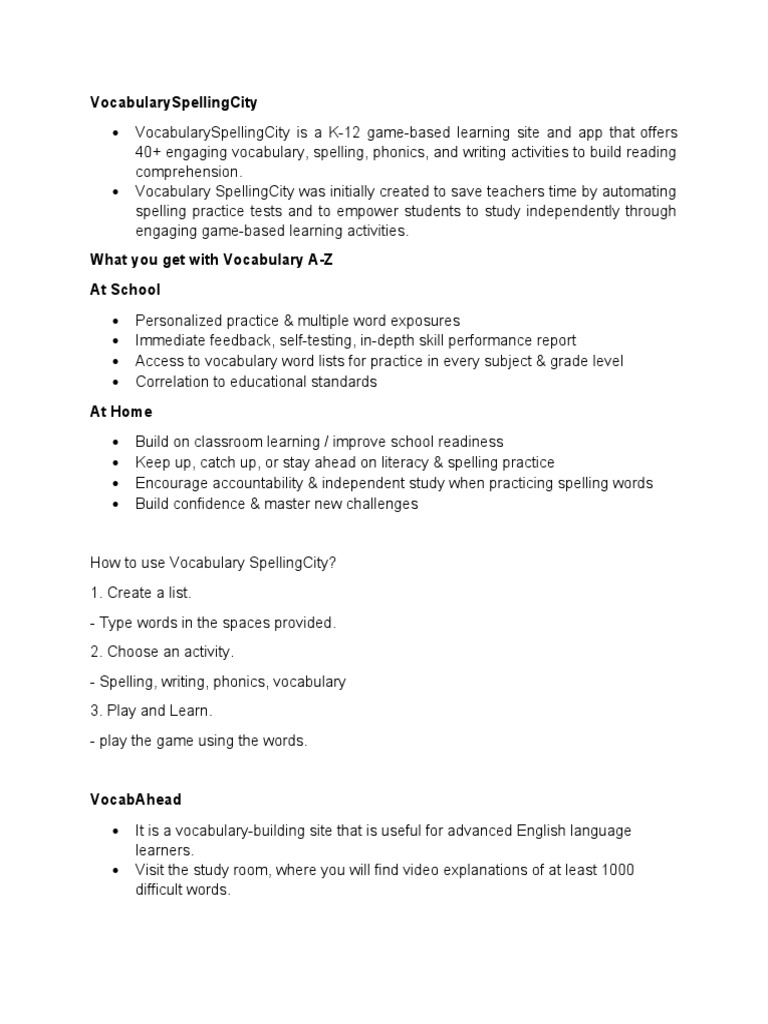 VocabularySpellingCity Saavedra | PDF | Phonics | Vocabulary