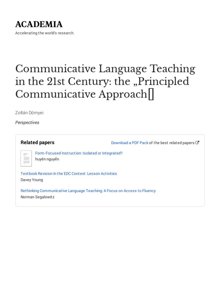 Communicative Language Teaching in The 21st Century: The Principled ...