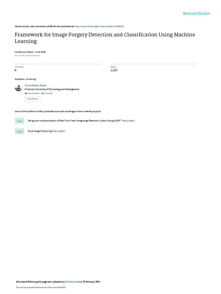 Framework For Image Forgery Detection and Classification Using Machine Learning | Download Free ...