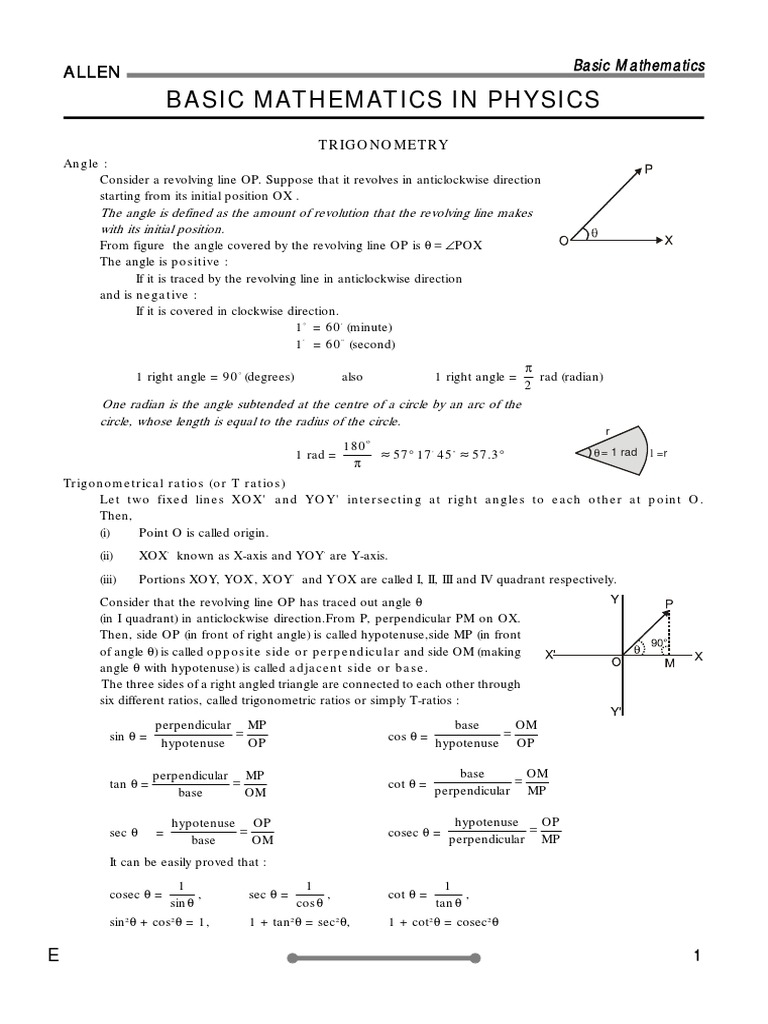 Basic Maths in Phy | PDF | Angle | Trigonometric Functions