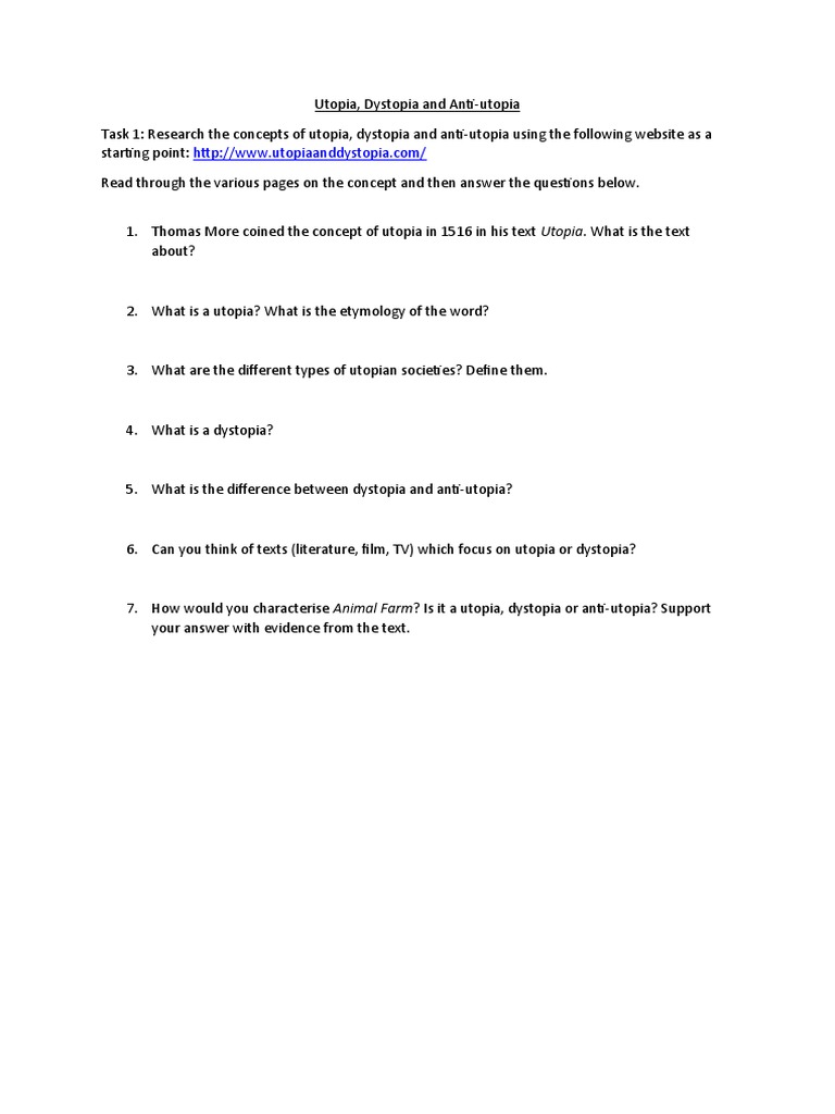Dystopia Utopia Worksheet | PDF