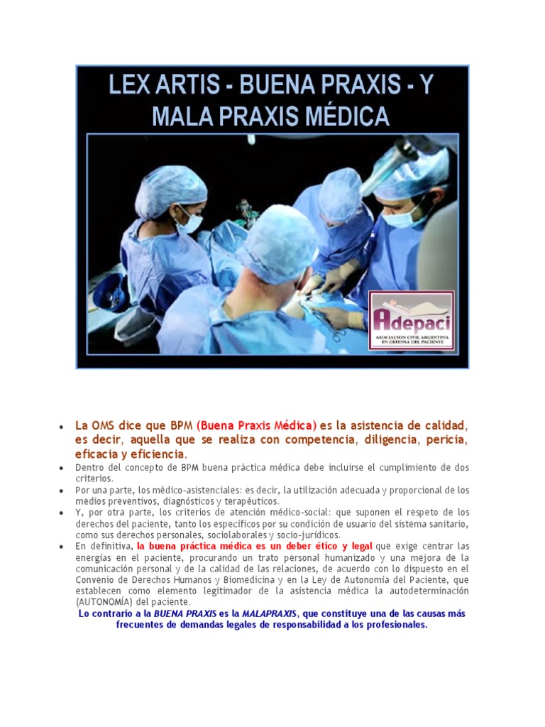 Lex Artis y Mala Praxis Medica | PDF | Medicina | Cuidado de la salud