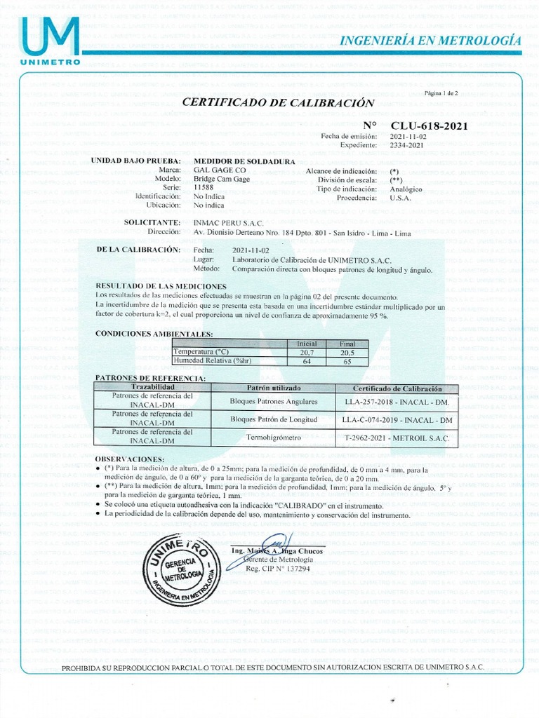 Certificado GAL GAGE N618-2021 | PDF