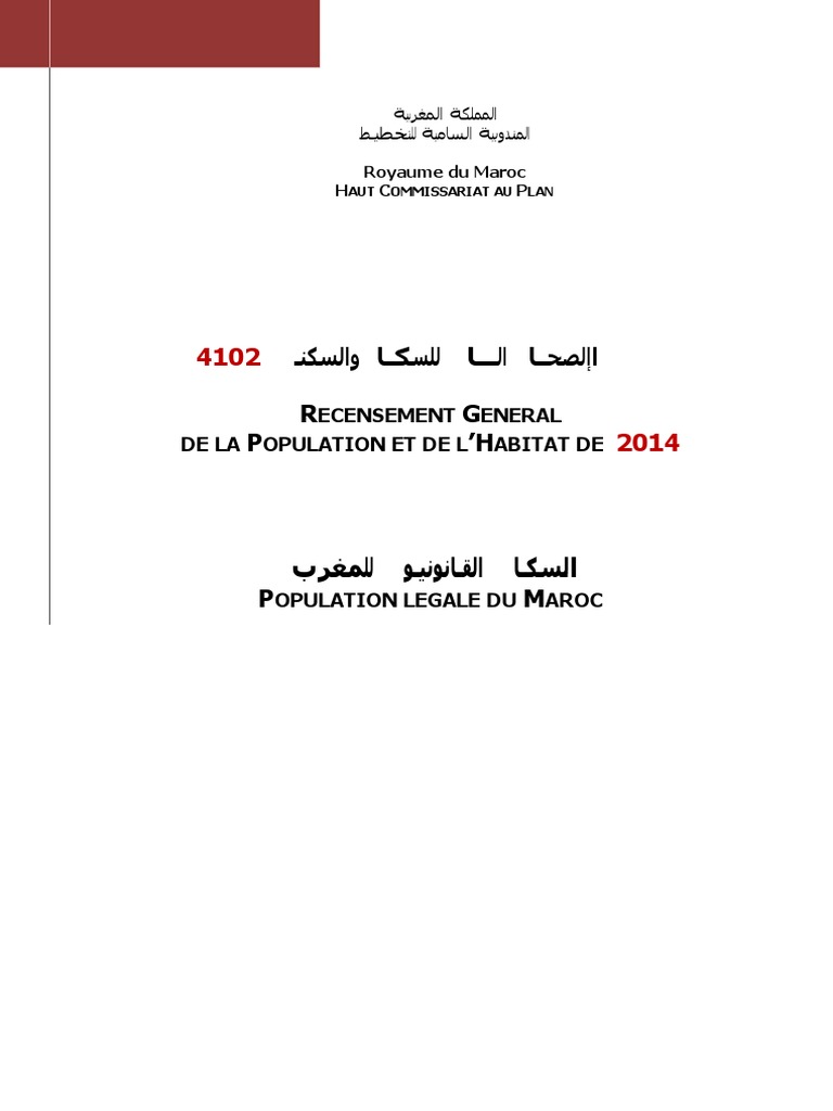 Recensement Général de La Population Et de L'habitat de 2014 ...