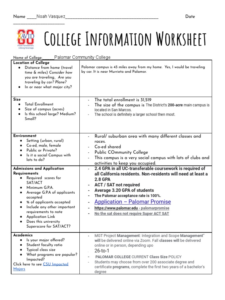 College Information Worksheet | PDF | Sat