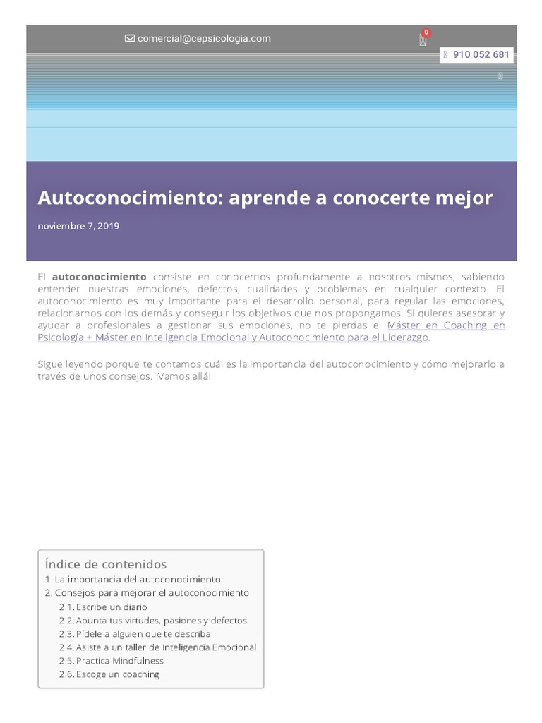Autoconocimiento: Aprende A Conocerte Mejor | PDF | Las emociones | Inteligencia emocional