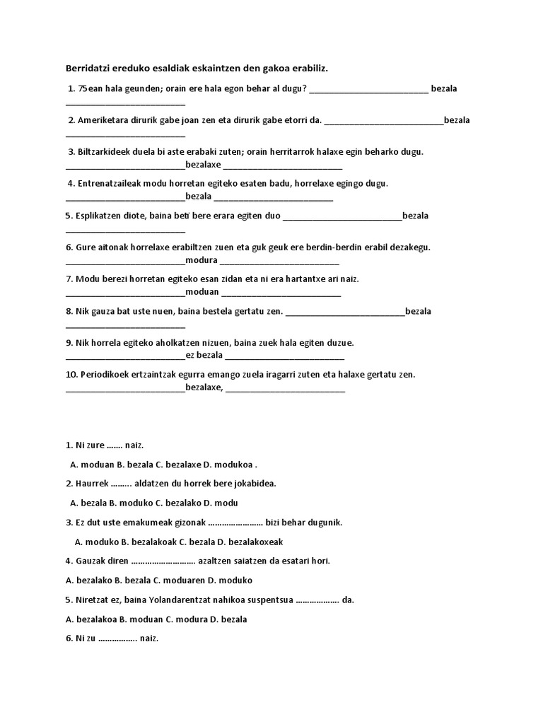 Moduzko Perpausak Ariketak | PDF