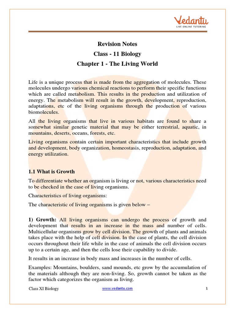Class 11 Biology Chapter 1 - Revision Notes | PDF | Taxonomy (Biology ...