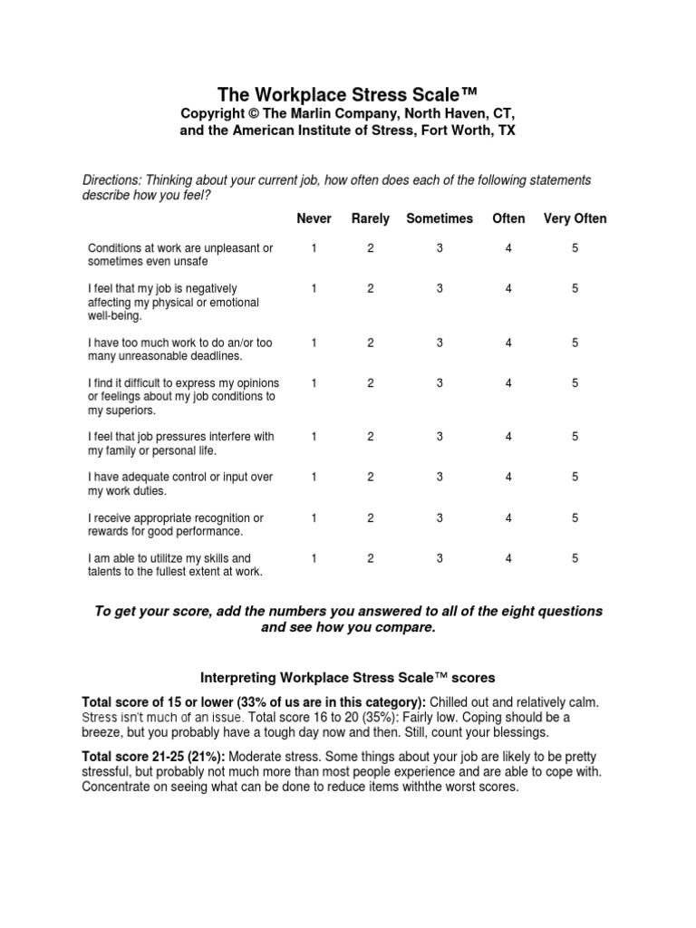 The Workplace Stress Scale | PDF | Stress (Biology) | Occupational Stress