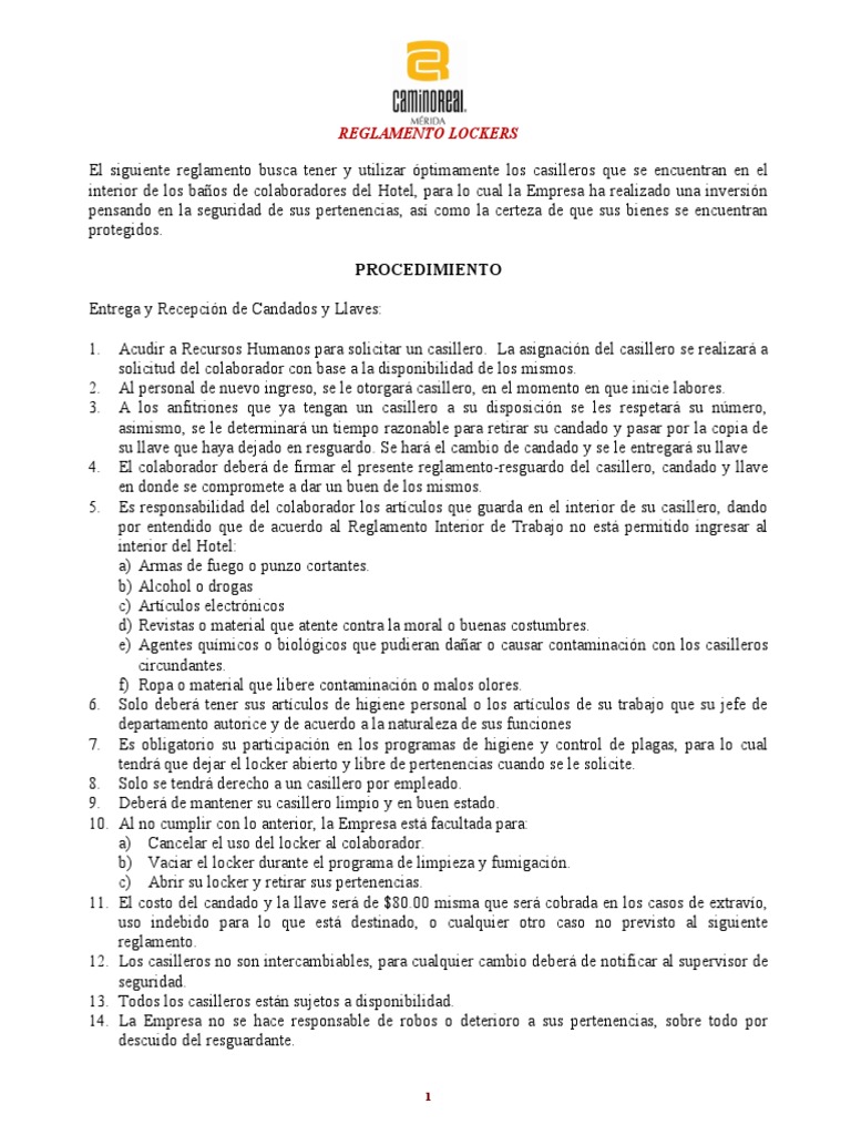Reglamento de Uso de Lockers en el Trabajo | PDF | Gestión de recursos ...