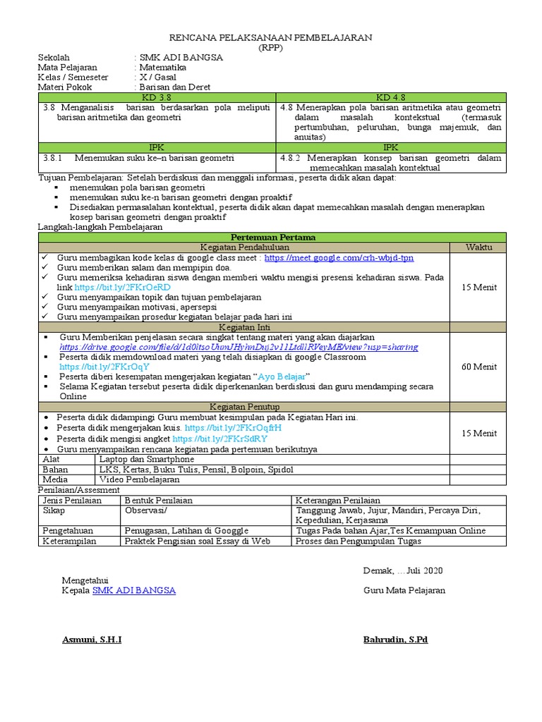 RPP 1 Lembar Daring III | PDF