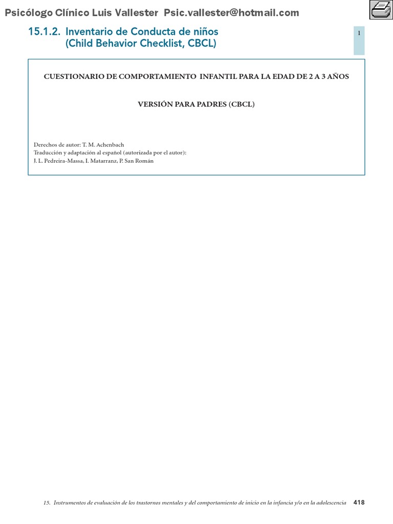 Cuestionario de Achenbach | PDF | Psicología clínica | Psicólogo