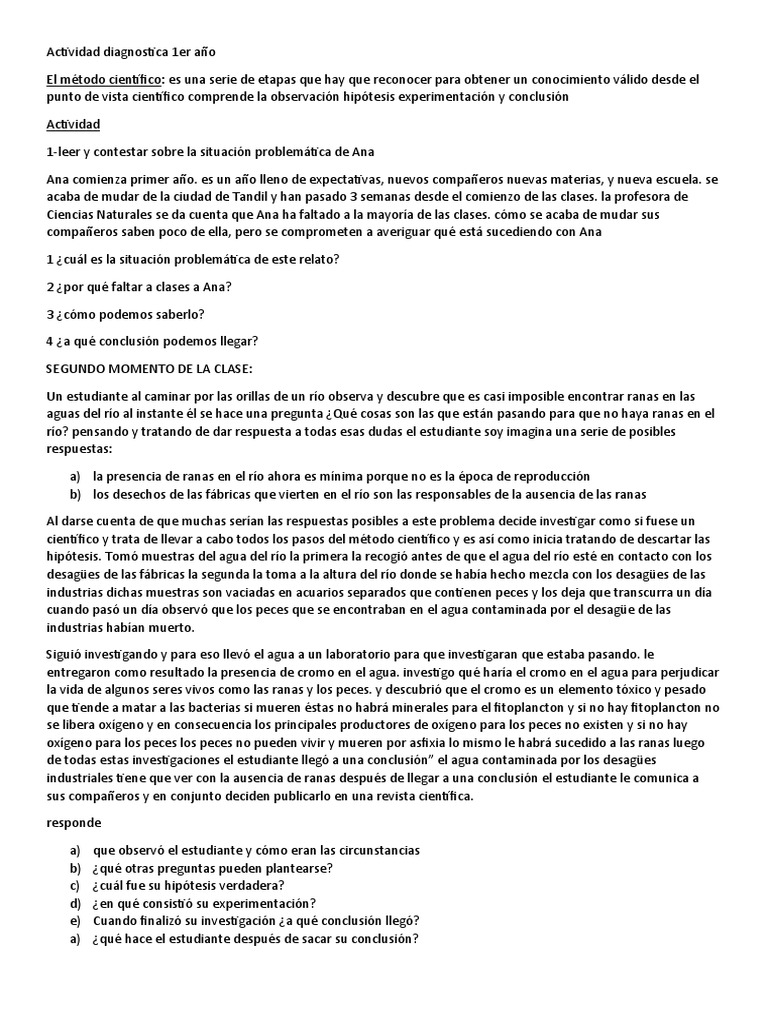 Actividad para 1º Año Metodo Cientifico | PDF | Método científico | Agua