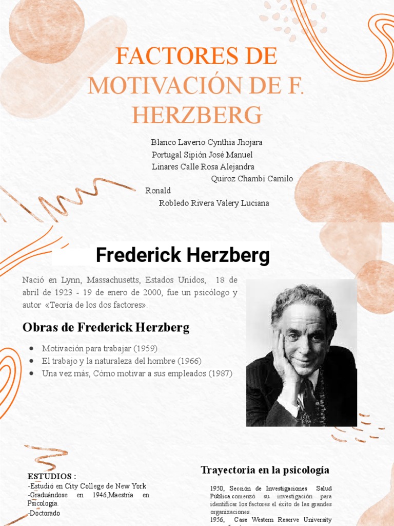 Factores de motivación según la teoría de los dos factores de Frederick Herzberg | PDF ...