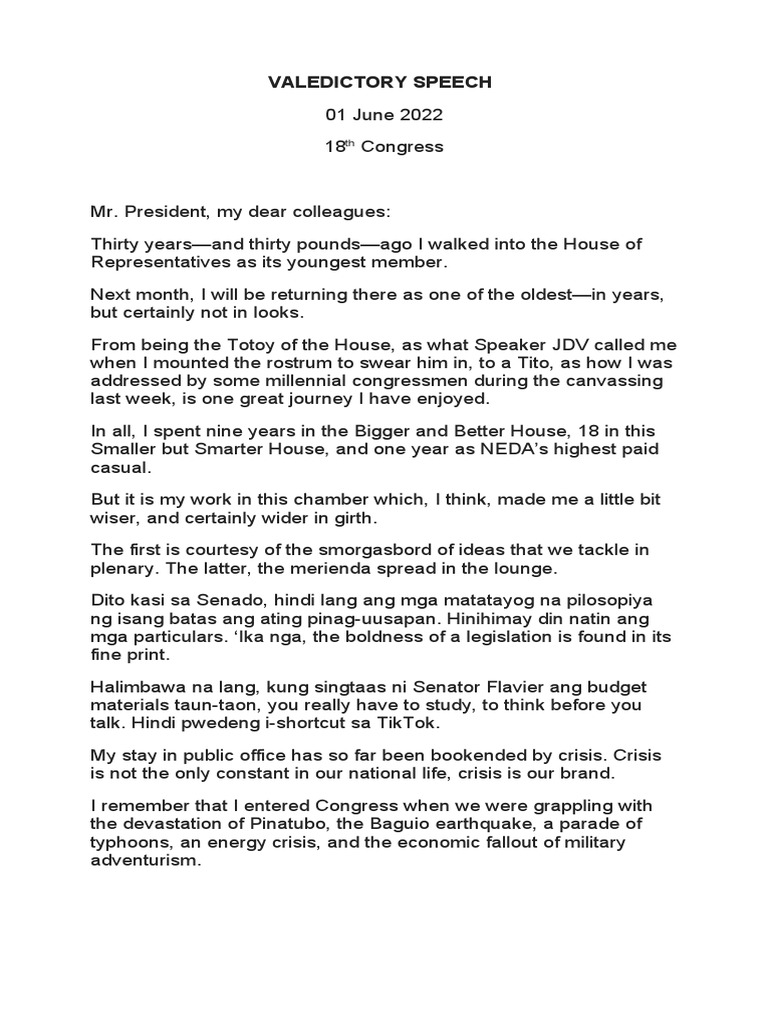 Valedictory Speech of Senate President Pro-Tempore Ralph G. Recto | PDF