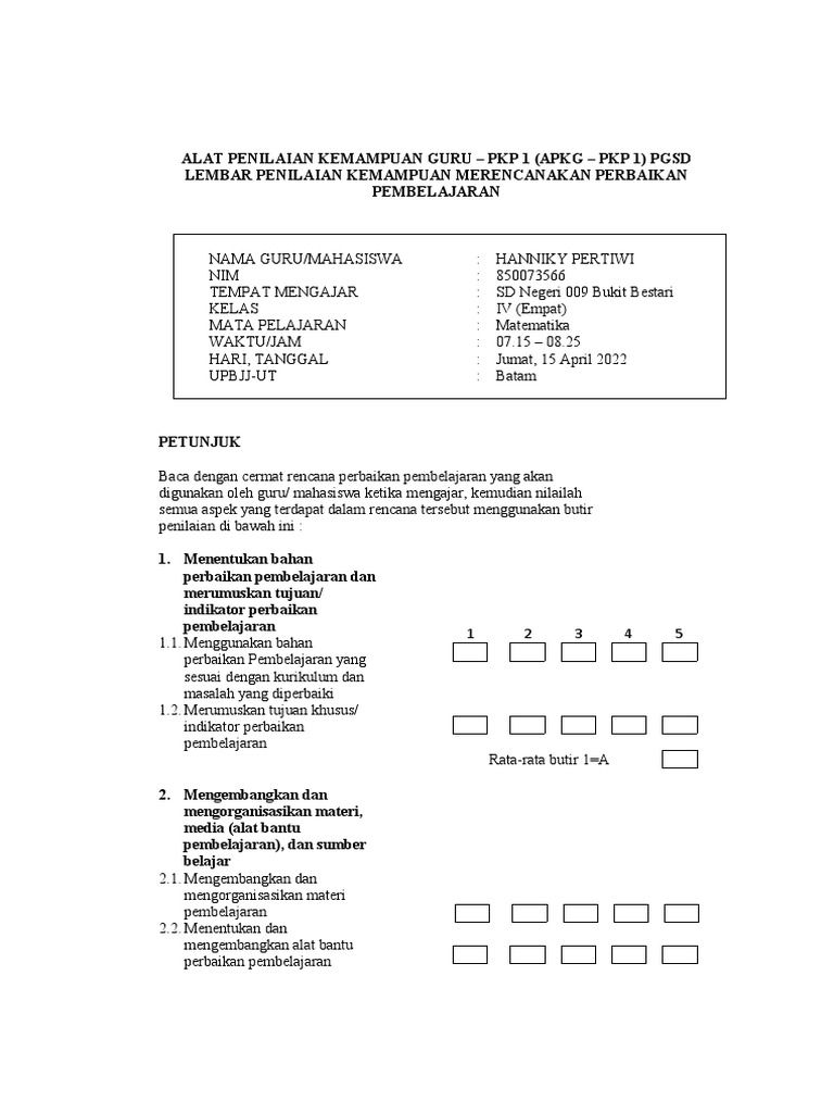 Alat Penilaian Kemampuan Guru PKP 1 Apkg | PDF