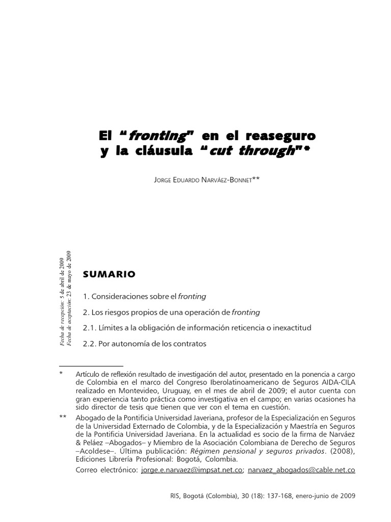 Fronting y Cláusula Cut Through en Reaseguro | PDF | Reaseguro | Póliza de seguros