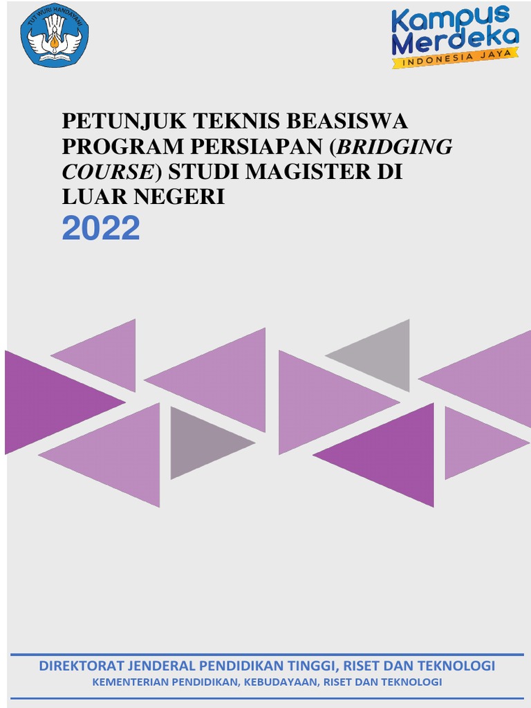 Petunjuk Teknis Beasiswa Program Bridging Course Studi Magister LN 2022 | PDF