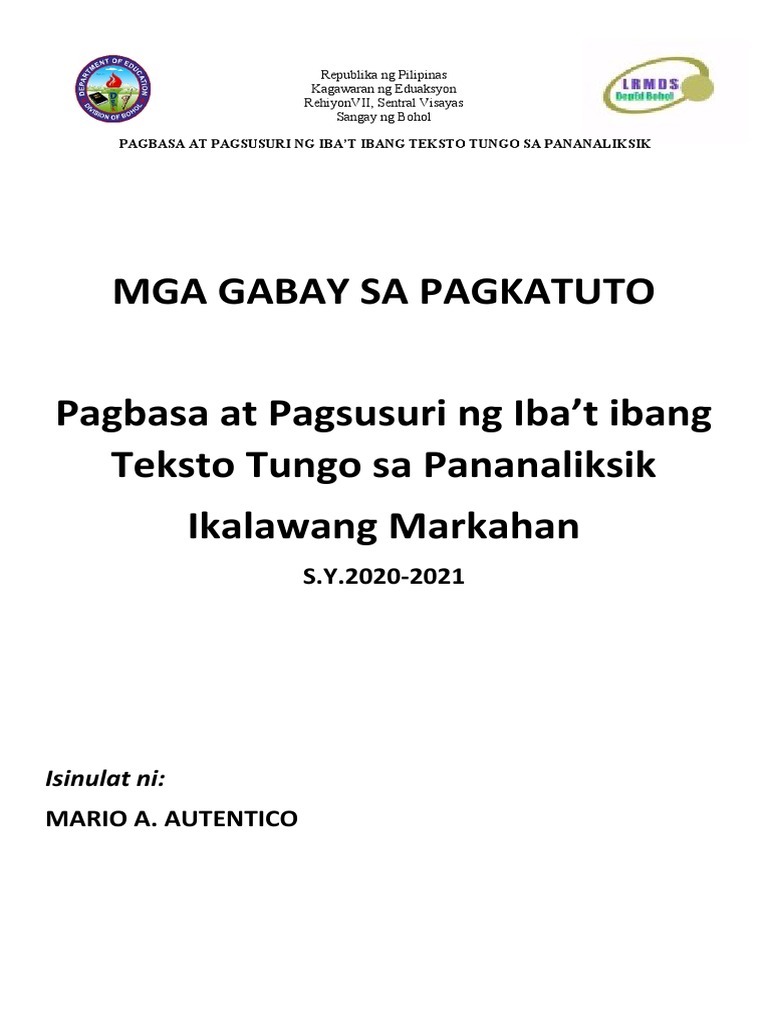 Fil-11-Pagbasa Q2 LAS Wk1 | PDF