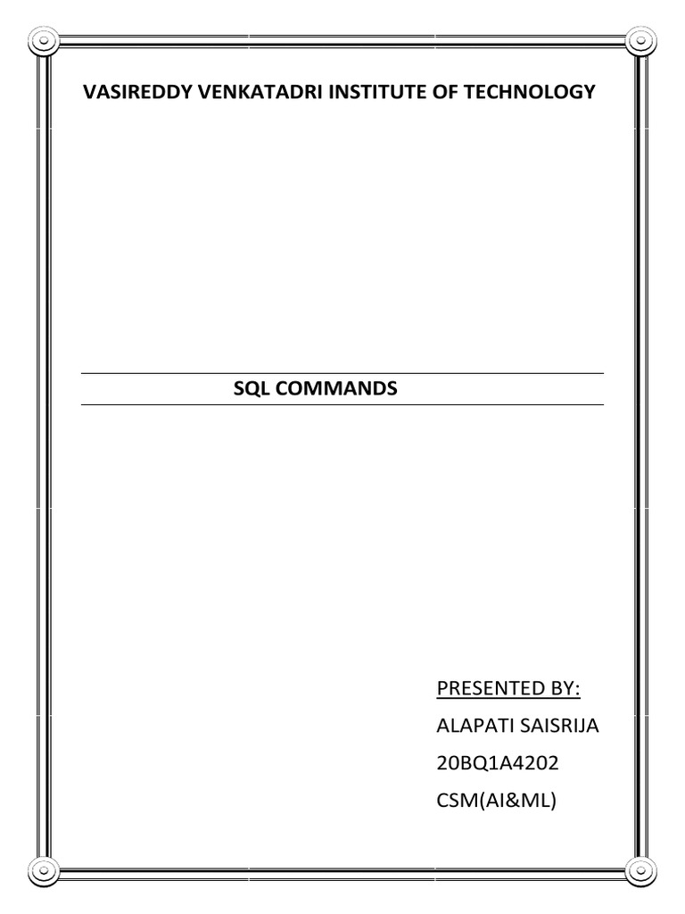 Vasireddy Venkatadri Institute of Technology: SQL Commands | PDF | Data ...