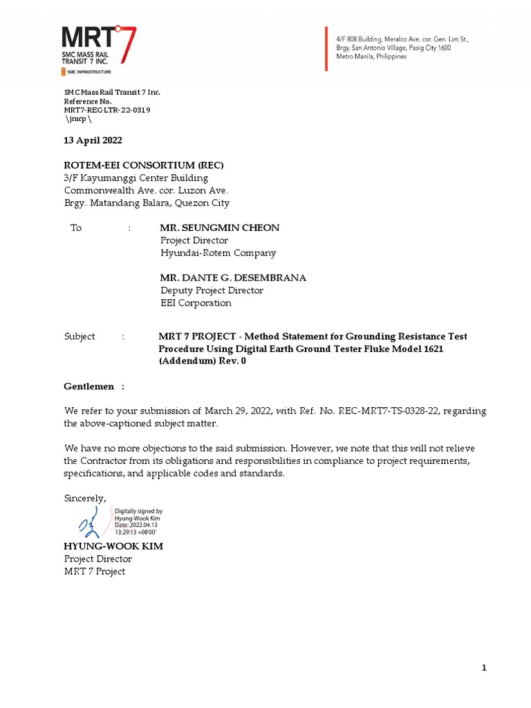 13 April 2022 Rotem-Eei Consortium (Rec) : SMC Mass Rail Transit 7 Inc ...