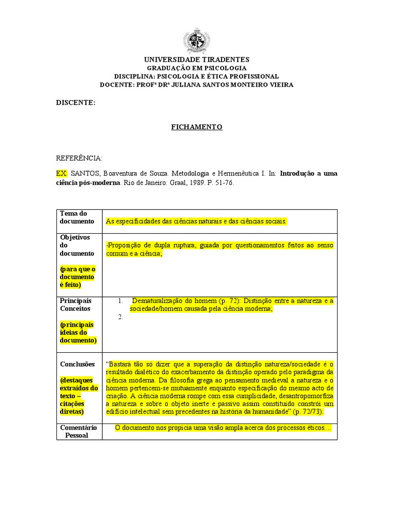 Modelo de Fichamento | PDF