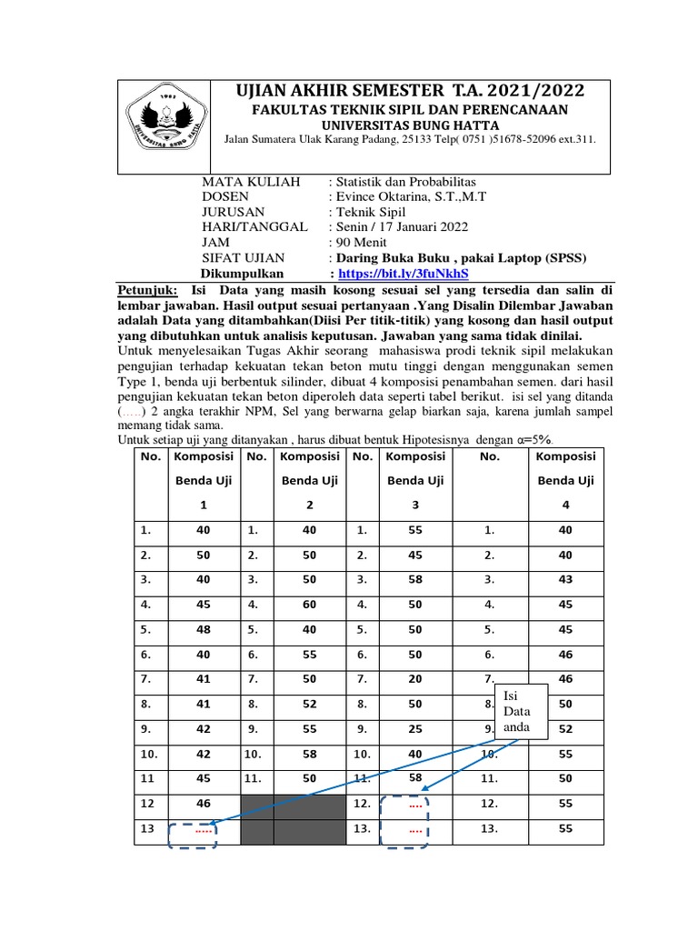 UAS - Statistik - T, Sipil GANJIL 20211 Kelas E Dan C | PDF | Metode ...