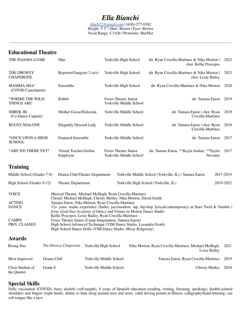 EB Resume | PDF | Performing Arts