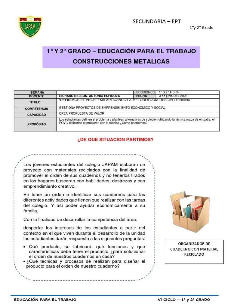 Ficha de Actividad 2 1°-2° Ept 2 | PDF | El pensamiento de diseño | Iniciativa empresarial