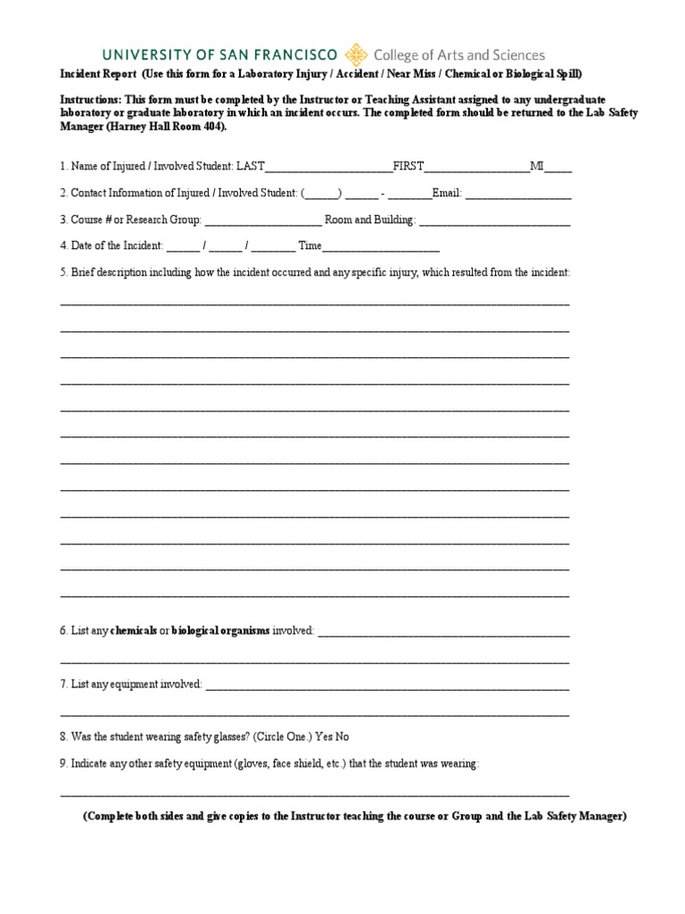 Laboratory Incident Report Form | PDF | Laboratories | Emergency