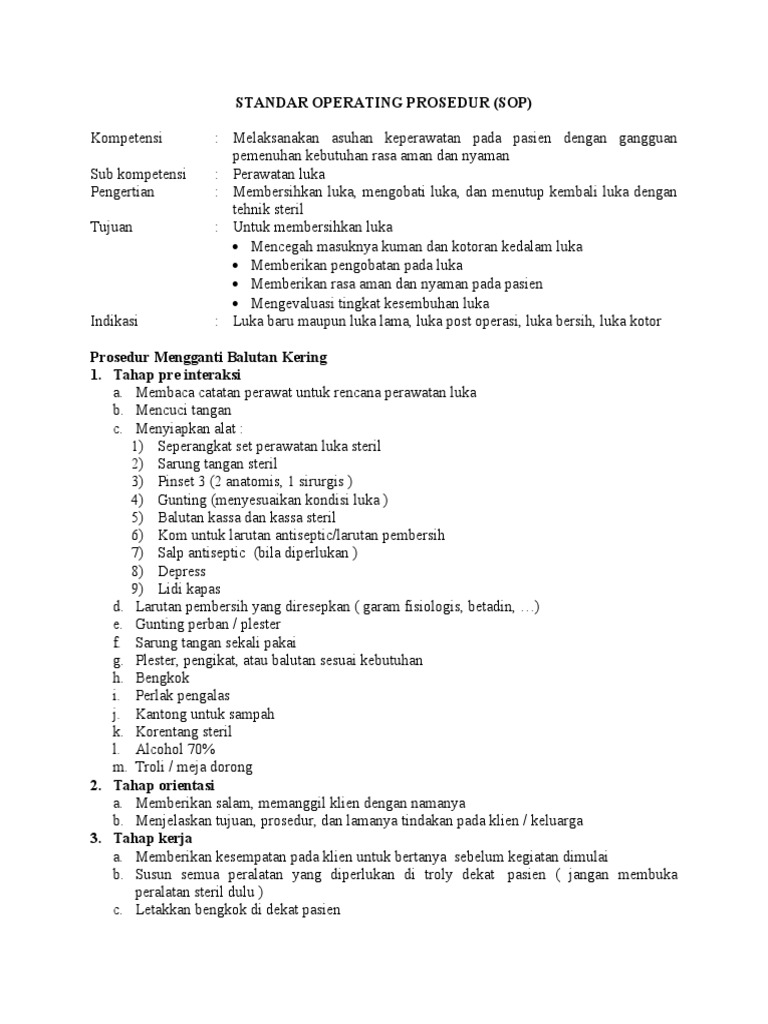 Sop Perawatan Luka Basah Dan Kering | PDF | Kesehatan Holistik | Sains & Matematika