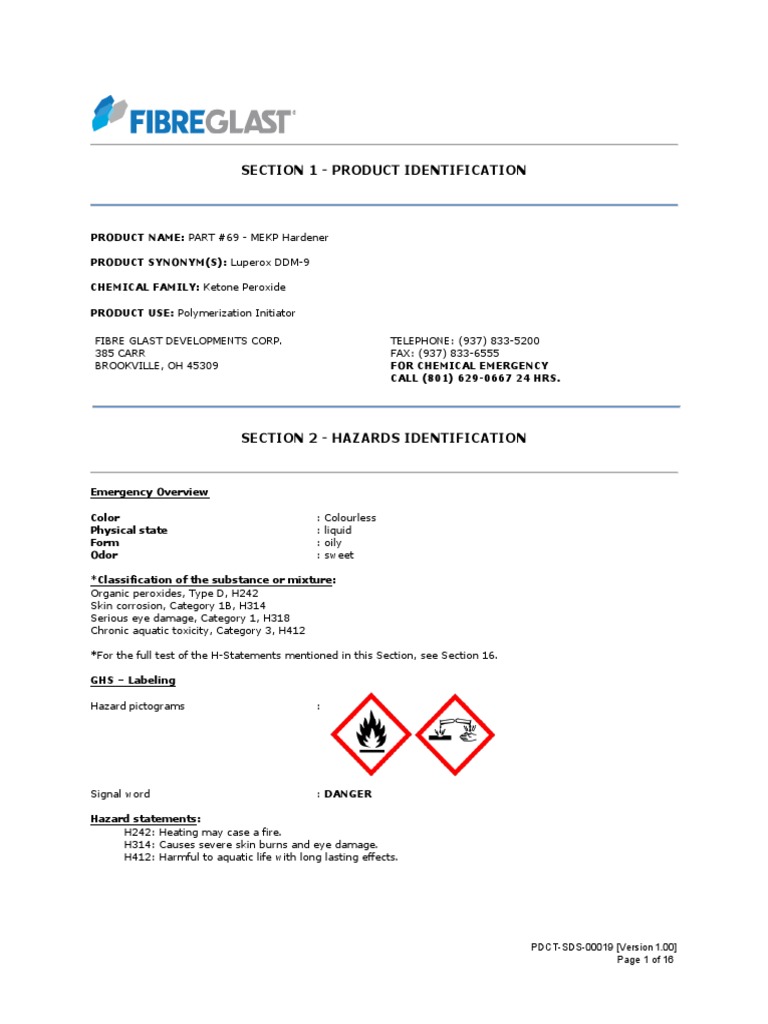 SDS-MEKP Hardener (Luperox DDM-9), KETONE PEROXIDE | PDF | Firefighting ...