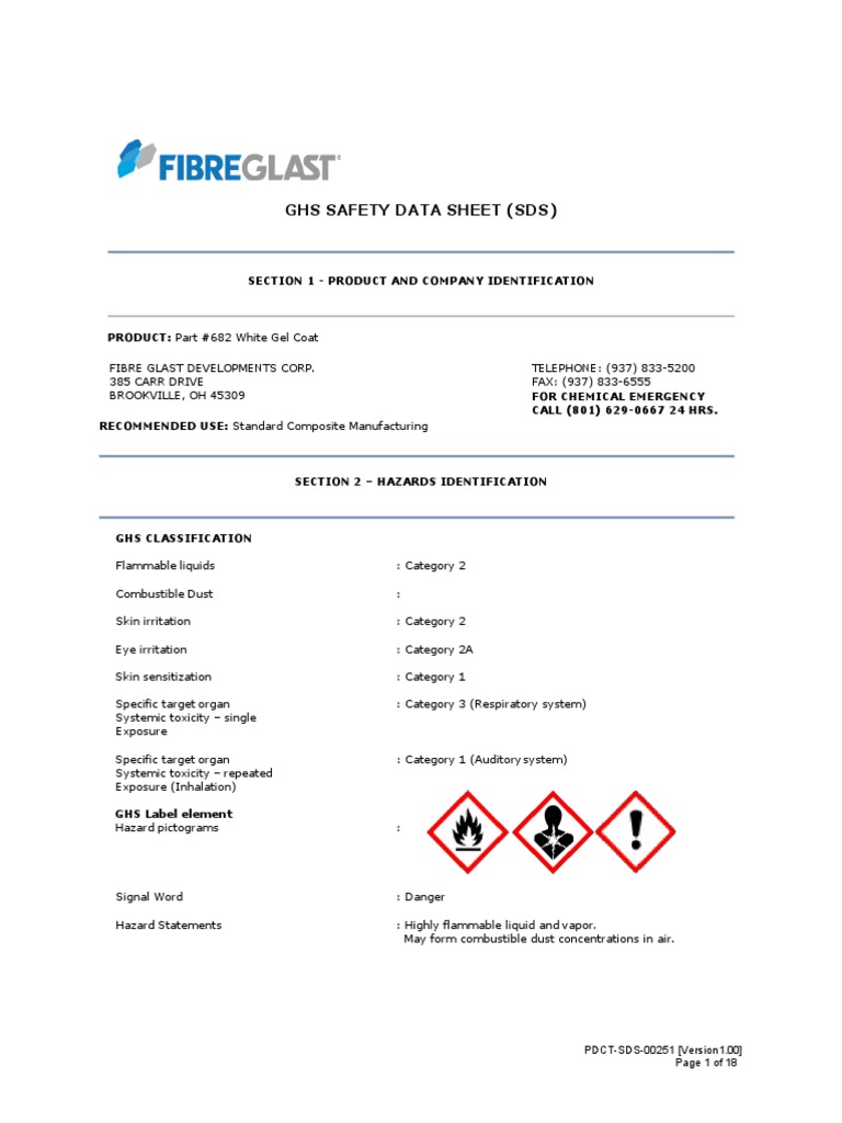 SDS-White Gel Coat Fibre Glast | PDF | Firefighting | Toxicity
