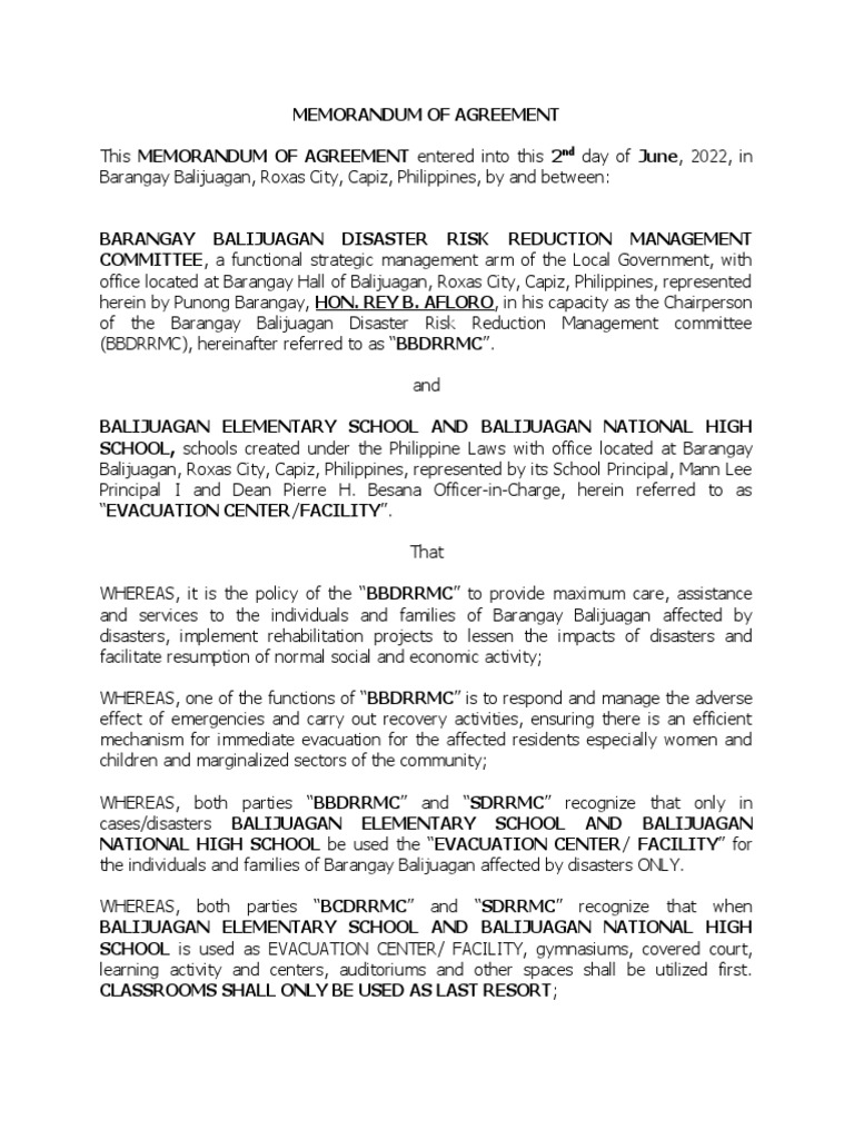 MOA - Schools Used As Evac Center | PDF | Emergency Evacuation | Emergency Management