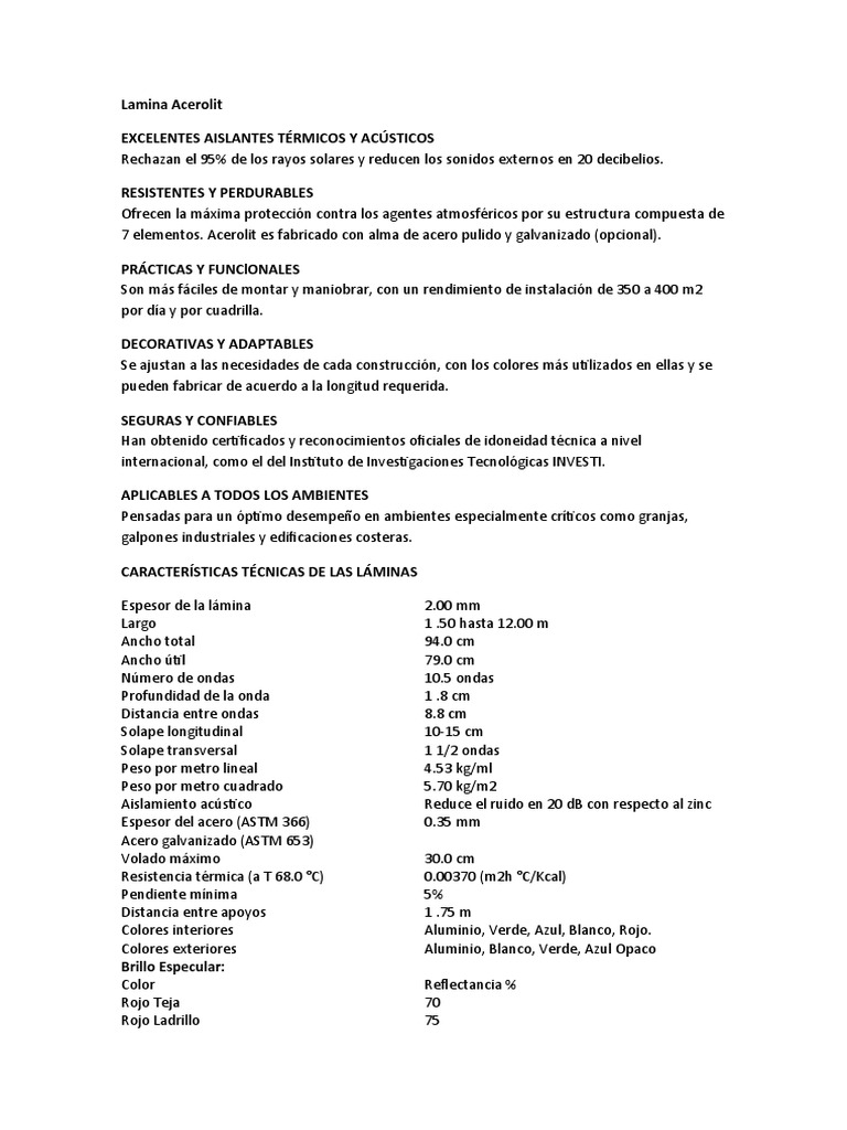 Lamina Acerolit | PDF | Aluminio | Acero