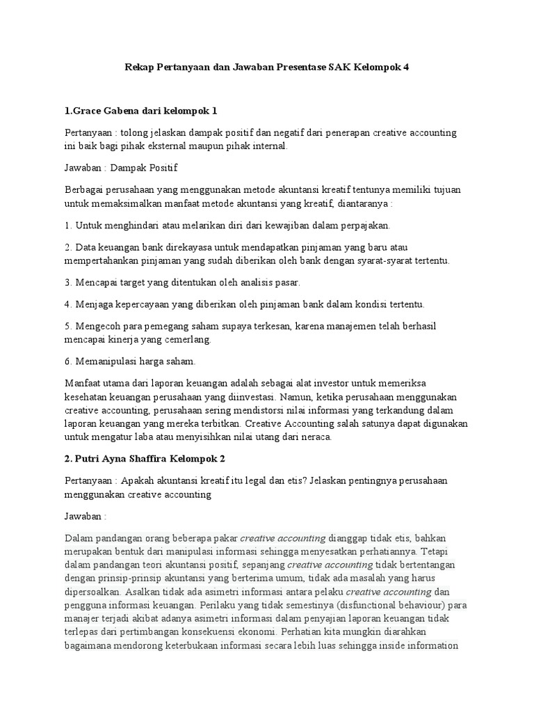 Rekap Pertanyaan Dan Jawaban Presentase SAK Kelompok 4 | PDF | Pengelolaan Keuangan & Uang