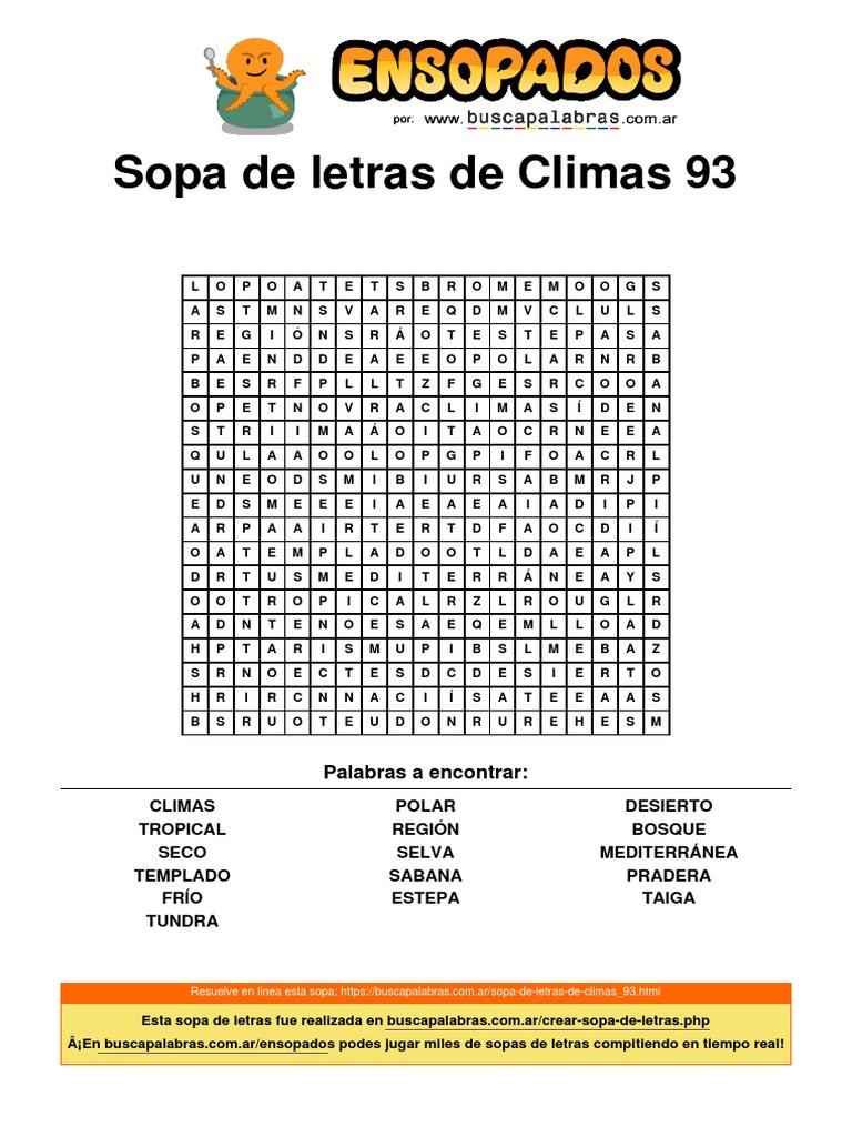 Sopa de Letras de Climas - 93 | PDF | Clima | Tierra