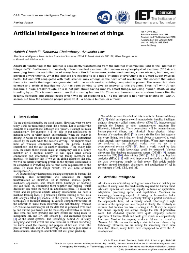 Artificial Intelligence and IOT | PDF | Internet Of Things | Machine ...